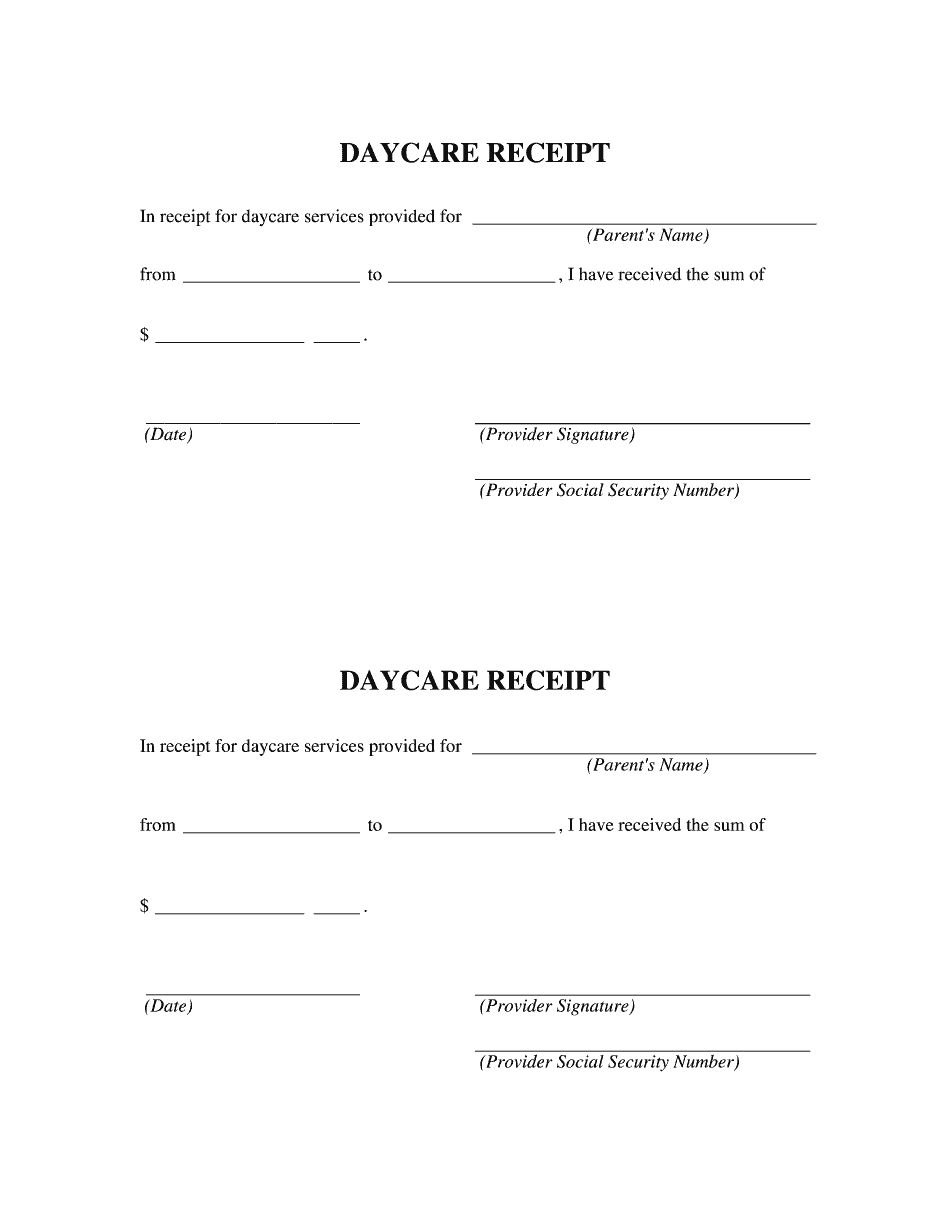 Childcare Receipt Printable Blank PDF Online