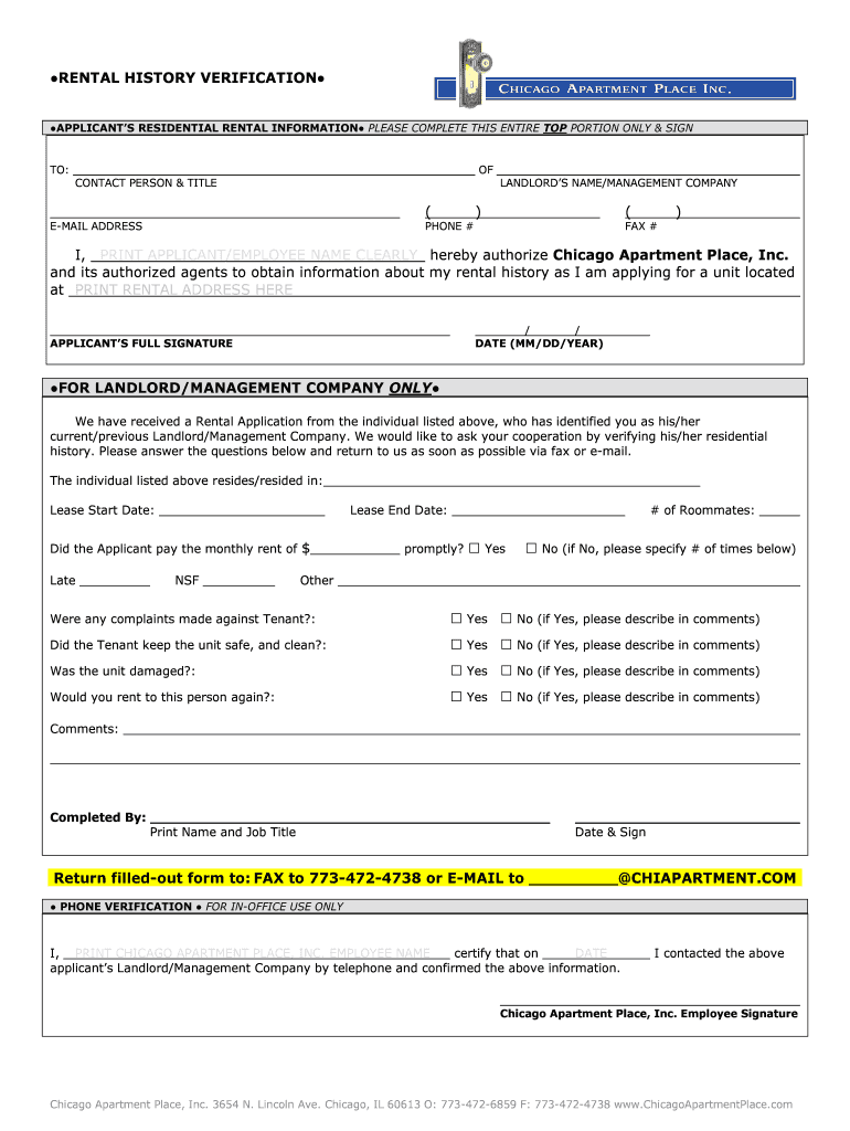 Fillable Online RENTAL HISTORY VERIFICATION FORM Fax Email Print ...
