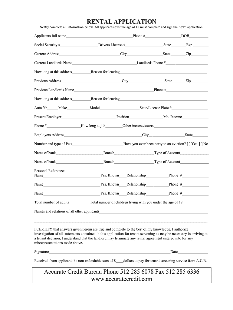 Accurate Credit Bureau Rental Application Form - Fill Online, Printable ...