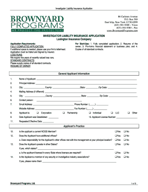 Fillable Online INVESTIGATOR LIABILITY INSURANCE APPLICATION Lexington ...