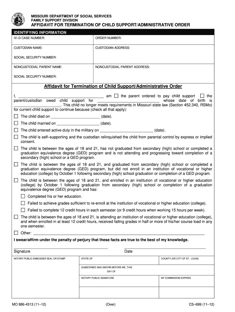 Missouri Child Support Termination Form Fill Out Sign Online DocHub