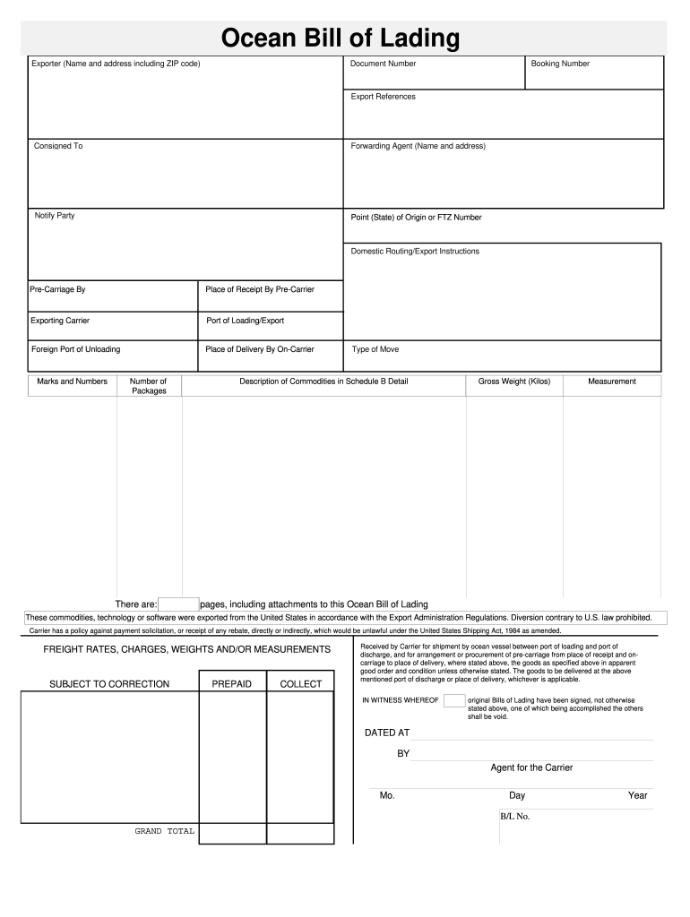 Ocean Bill Of Lading Template 2020 2022 Fill And Sign Printable 
