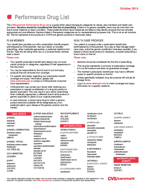 Fillable Online July 2014 Performance Drug List The CVS/caremark ...