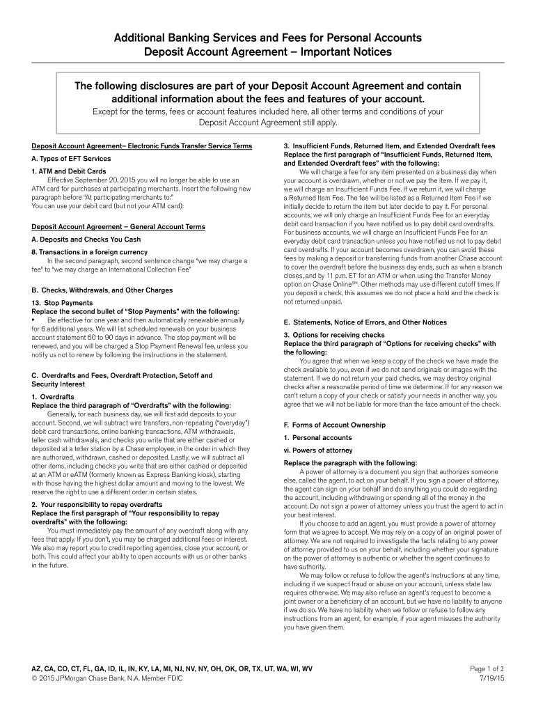 Fillable Online Deposit Account Agreement Important Notices (PDF ...