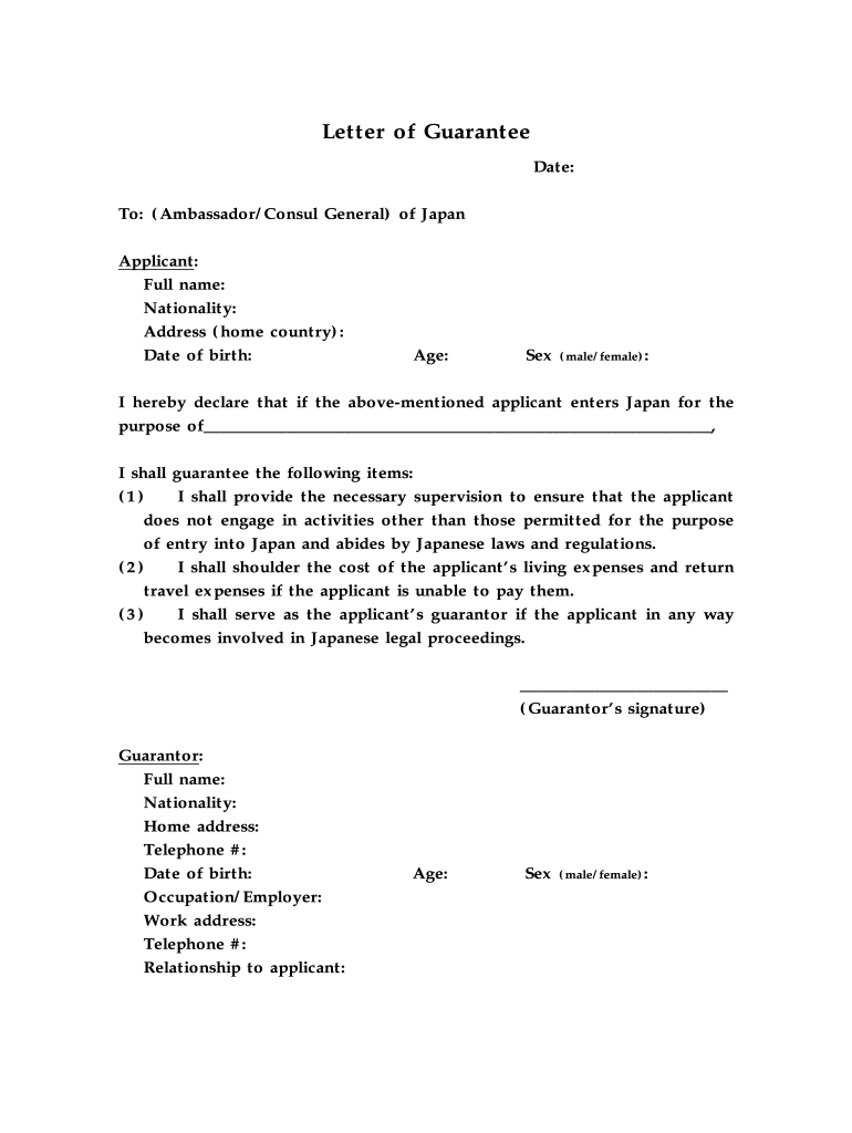 Guarantor Letter Fill Online Printable Fillable Blank PdfFiller