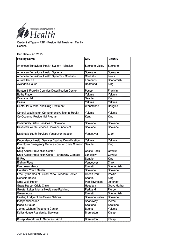 Fillable Online doh wa Residential Treatment Facilities Credential ...