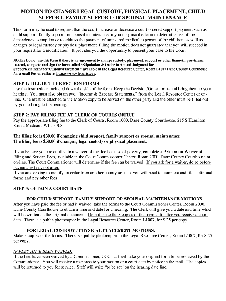 Fillable Online Motion to change legal custody, physical placement ...