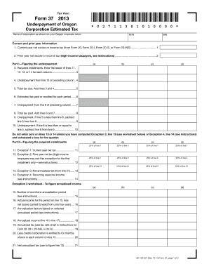 Fillable Online oregon Form 37, Underpayment of Oregon Corporation ... - Oregon.gov - oregon Fax ...