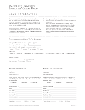 Fillable Online Loan Application. - Vanderbilt University Employees ...
