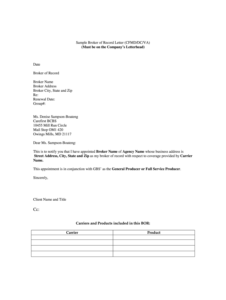 Insurance Broker Of Record Letter Template 2020 2022 Fill And Sign 