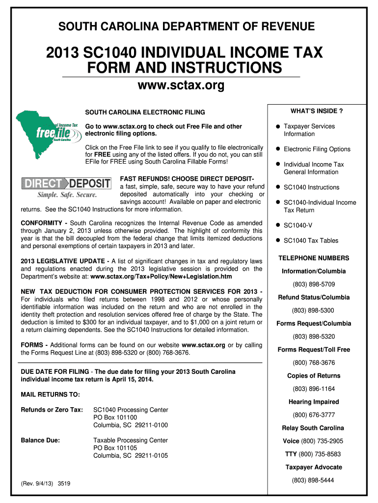 Fillable Online sctax 2013 sc instructions form Fax Email Print - pdfFiller
