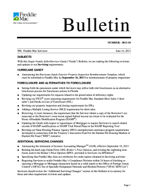 Fillable Online Bulletin NUMBER: 2013-10 TO: Freddie Mac Servicers June ...