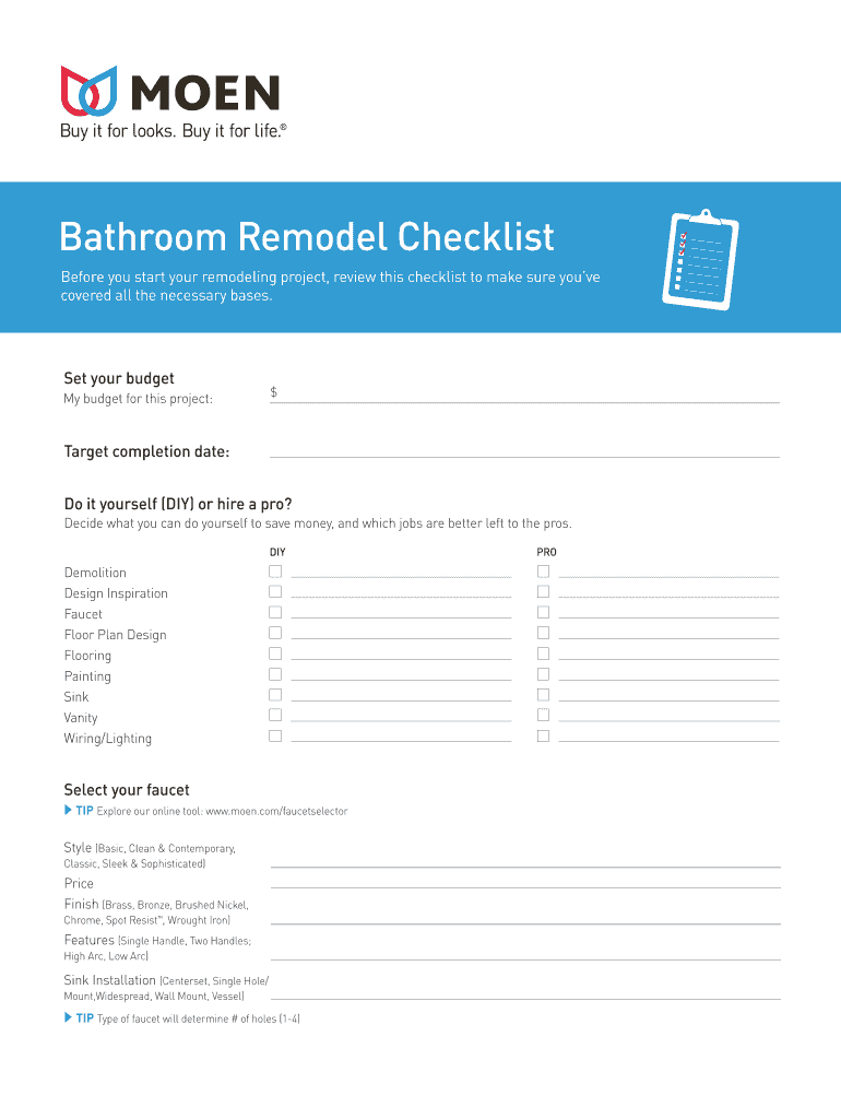 Incredible Bathroom Remodel Checklist Diy Concept Dulenexta