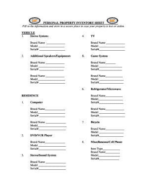 Fillable Online utm PERSONAL PROPERTY INVENTORY SHEET Fill in the ...