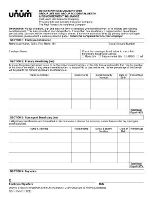 Fillable Online UNUM Claim Form - Life Plus Fax Email Print - pdfFiller