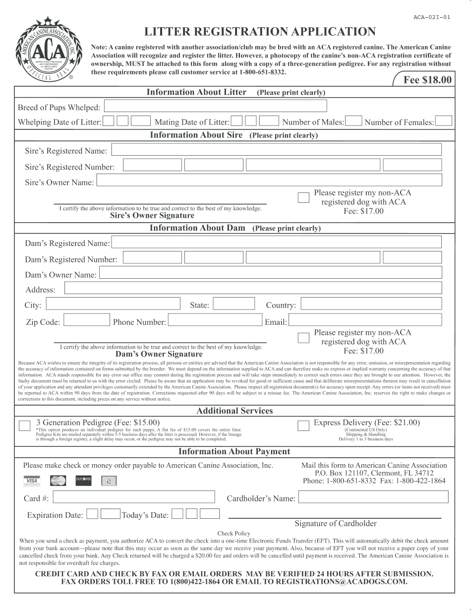 Litter Registration Application Change Fillable Template Free