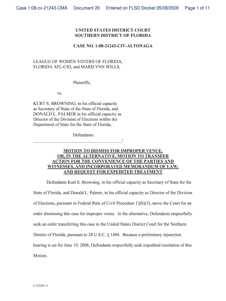 Motion To Dismiss Template Florida Fill Online Printable Fillable 