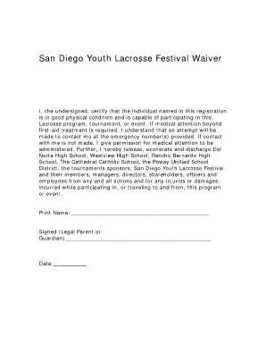 Fillable Online San Diego Youth Lacrosse Festival Waiver Fax Email ...