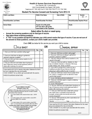 Fillable Online Student Flu Vaccine Consent and Screening Form ...