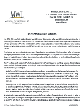 Fillable Online Med Pay/PIP Subrogation In All 50 States - Matthiesen ...
