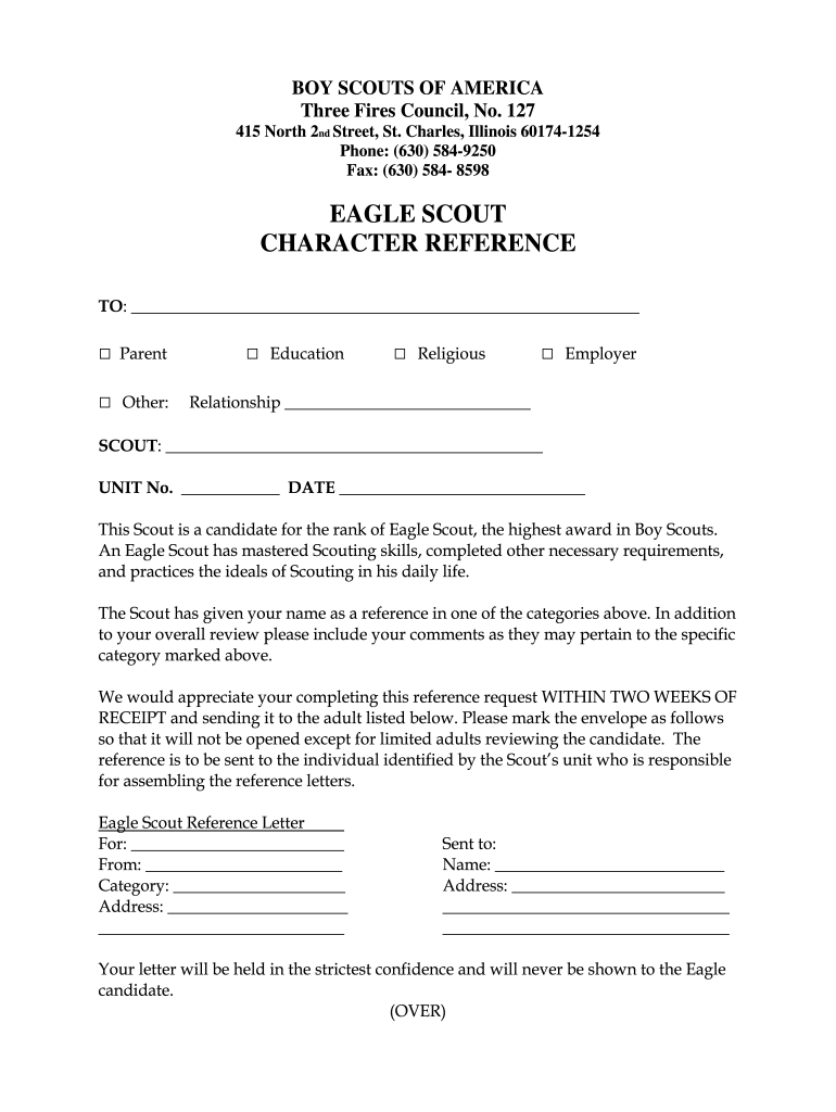 Scouts America Eagle Reference Form Fill Online Printable Fillable 