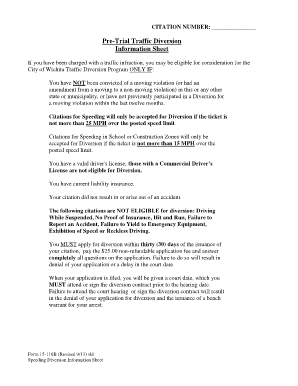 Fillable Online wichita Pre-Trial Traffic Diversion Information Sheet - City of Wichita ...