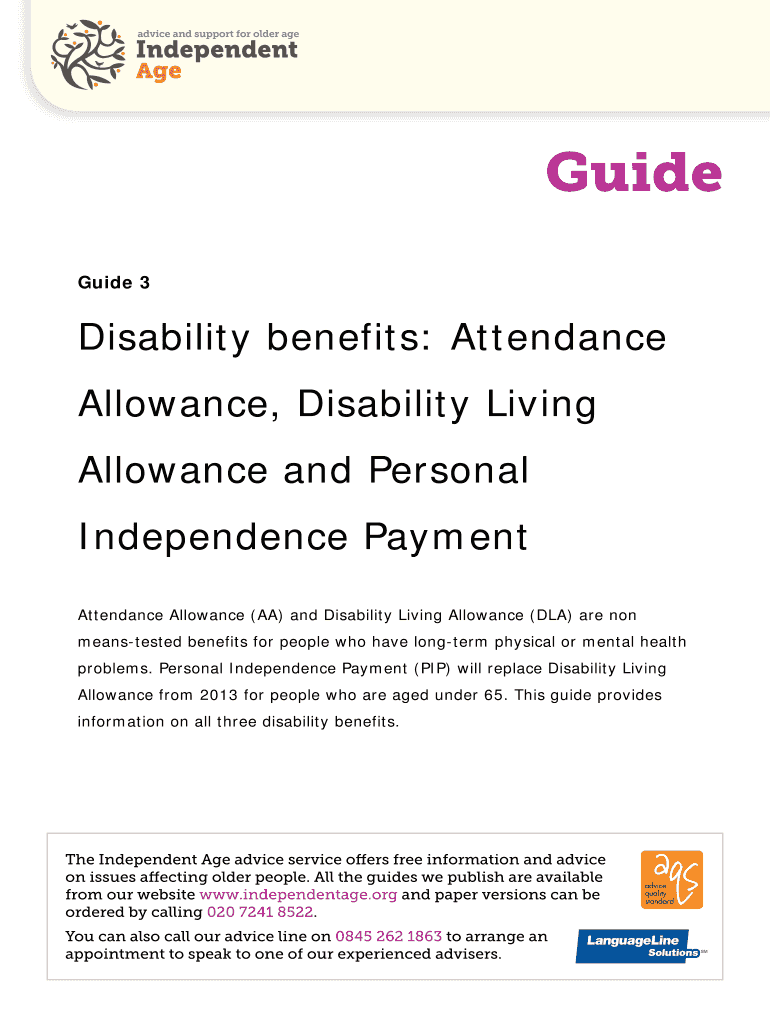 Fillable Online Disability benefits: Attendance Allowance ...
