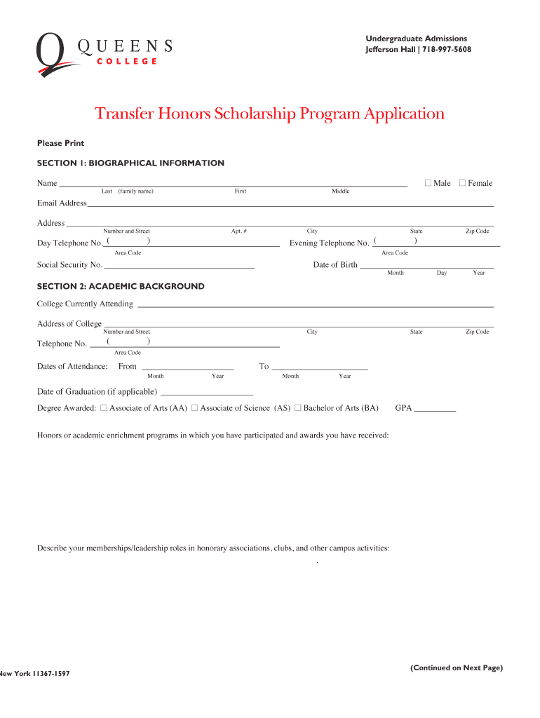 Fillable Online qc cuny SECTION 1 BIOGRAPHICAL INFORMATION Fax Email ...