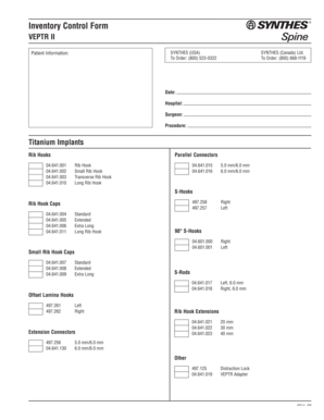 Synthes Veptr Inventory Control Form - Fill Online, Printable, Fillable ...