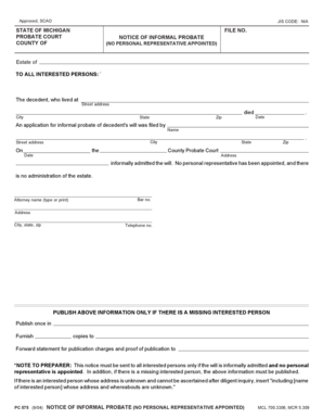 Fillable Online courts mi Notice of Informal Probate (No Personal ...