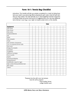 Fillable Online Form 18-1 Tennis Bag Checklist Fax Email Print - pdfFiller