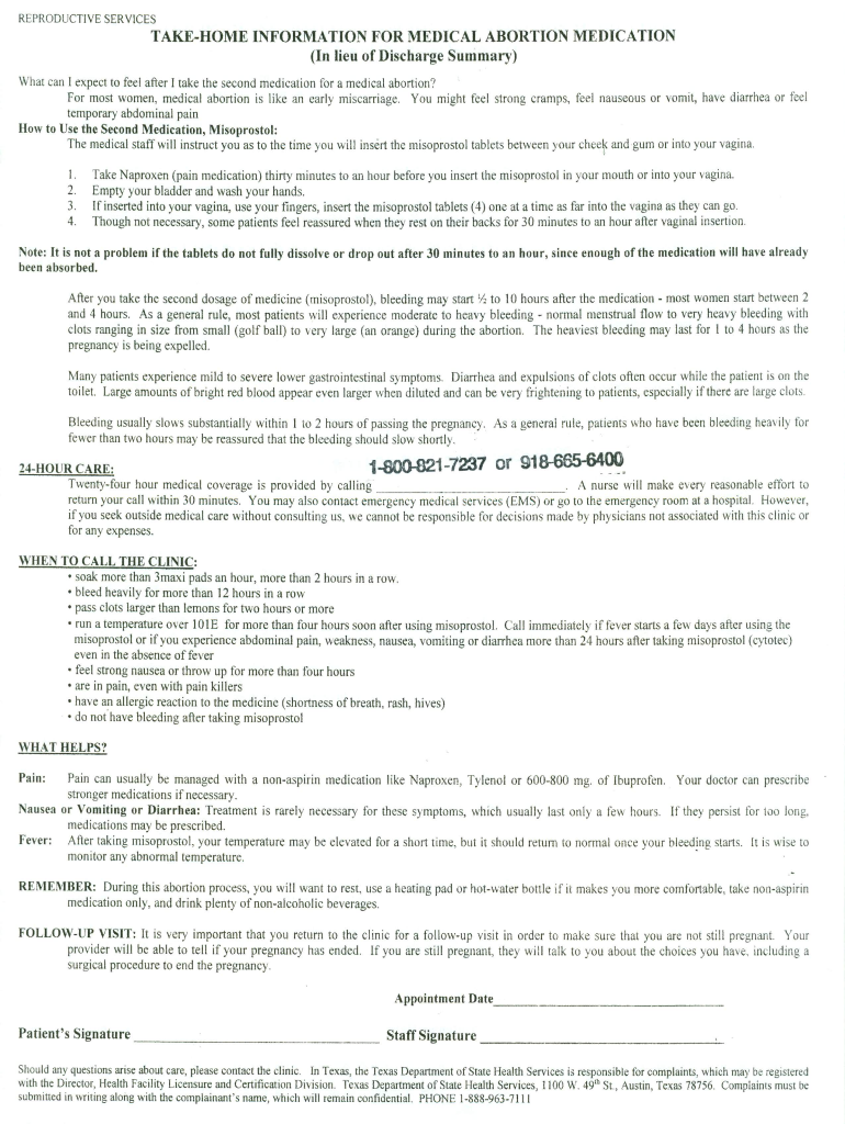 Abortion Discharge Papers Fill Out Sign Online DocHub