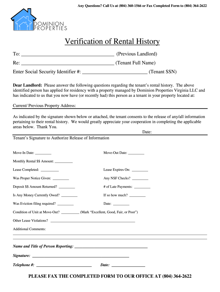 Properties Verification Rental Fill Online Printable Fillable 