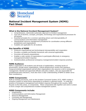 Fillable Online fema National Incident Management System (NIMS) Fact ...