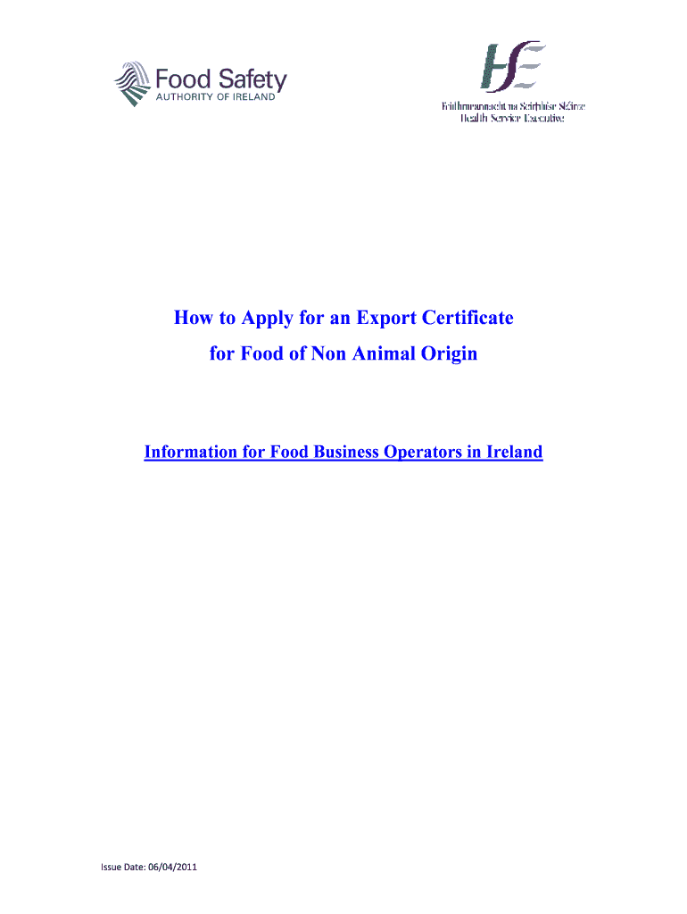 Fillable Online hse How to Apply for an Export Certificate for Food of ...