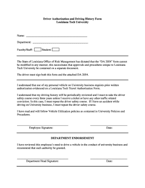 Fillable Online Driver Authorization and Driving History Form ...