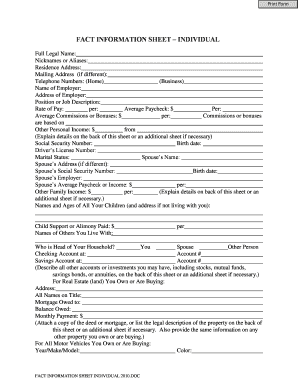 Fillable Online alachuaclerk Fact Information Sheet - Individual Fax ...