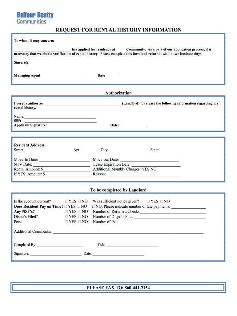 Fillable Online REQUEST FOR RENTAL HISTORY INFORMATION Fax Email Print ...