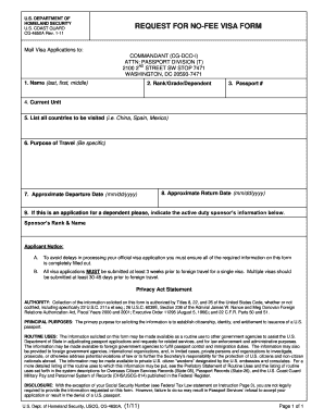 Fillable Online uscg Request for no-fee visa form - U.S. Coast Guard Fax Email Print - pdfFiller