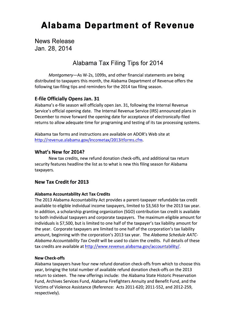 Fillable Online Tax Filing Tips for - Alabama Department of Revenue ...