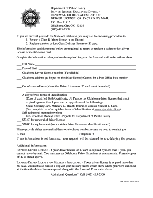 Fillable Online dps state ok Renewal or Replacement of Driver License ...