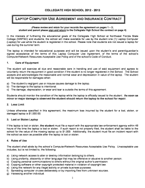 Fillable Online 2012-13 Laptop Computer Use Agreement.docx. Sample ...
