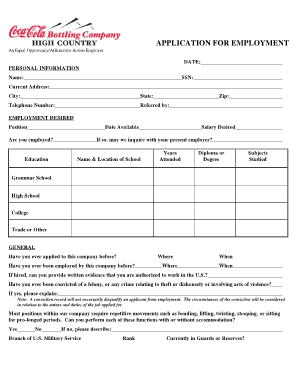 Fillable Online APPLICATION FOR EMPLOYMENT - Coca-Cola Fax Email Print ...