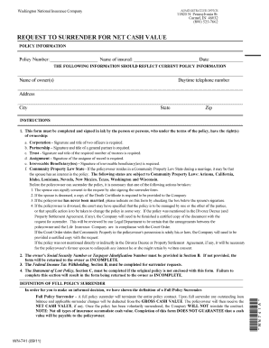 Fillable Online Cash Surrender form - State Securities Corporation Fax ...