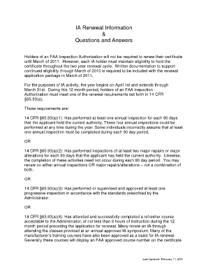 Fillable Online faa IA Renewal Information and Questions and Answers ...