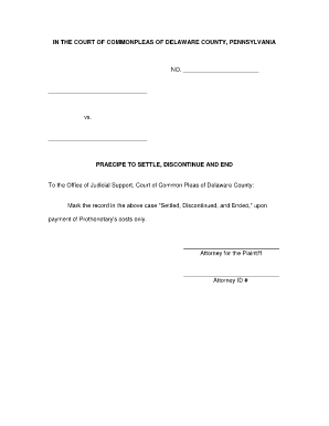 Praecipe To Settle, Discontinue And End - Delaware County - Co Delaware ...