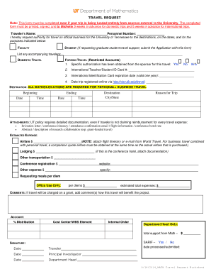 Fillable Online math utk THE UNIVERSITY OF TENNESSEE TRAVEL REQUEST ...