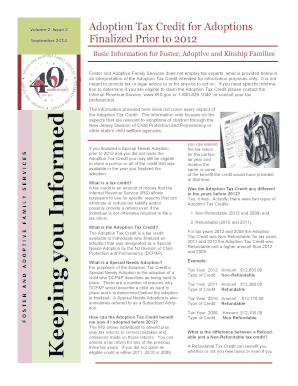 Fillable Online Adoption Tax Credit Information For Adoptions Finalized ...