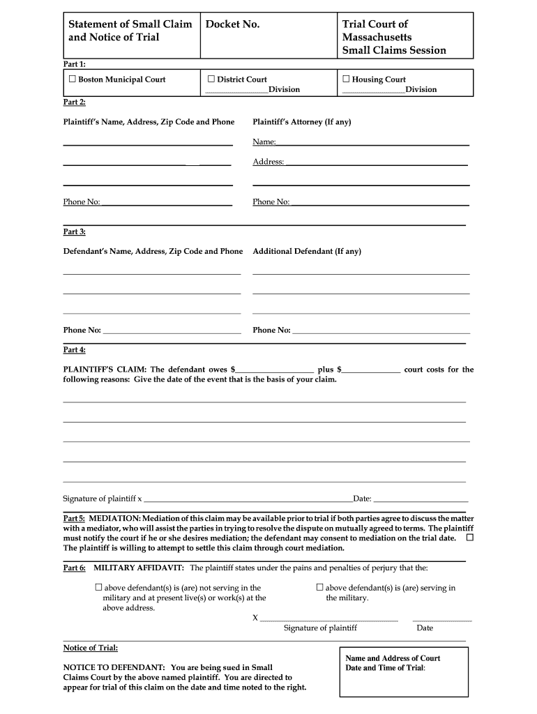 Fillable Online SAMPLE - Statement of Small Claim Fax Email Print ...
