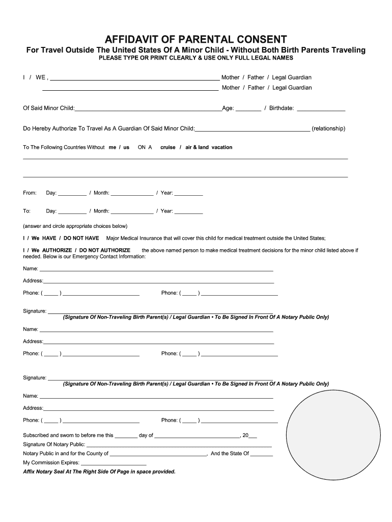 Affidavit Of Parental Consent Fill Out Sign Online DocHub
